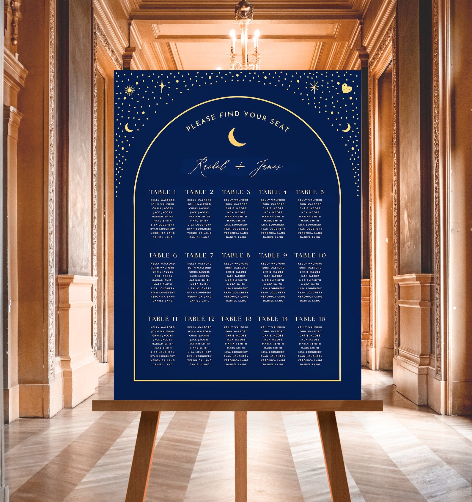 Navy Blue Celestial Arch Wedding Seating Chart Template 18x24, Magical ...
