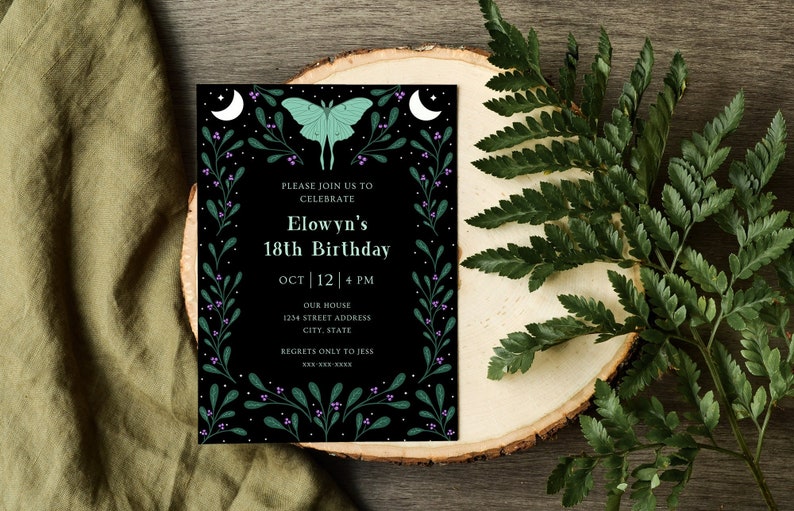 Luna Moth Fantasy Birthday Invitation Template, Fairytale Knightcore ...