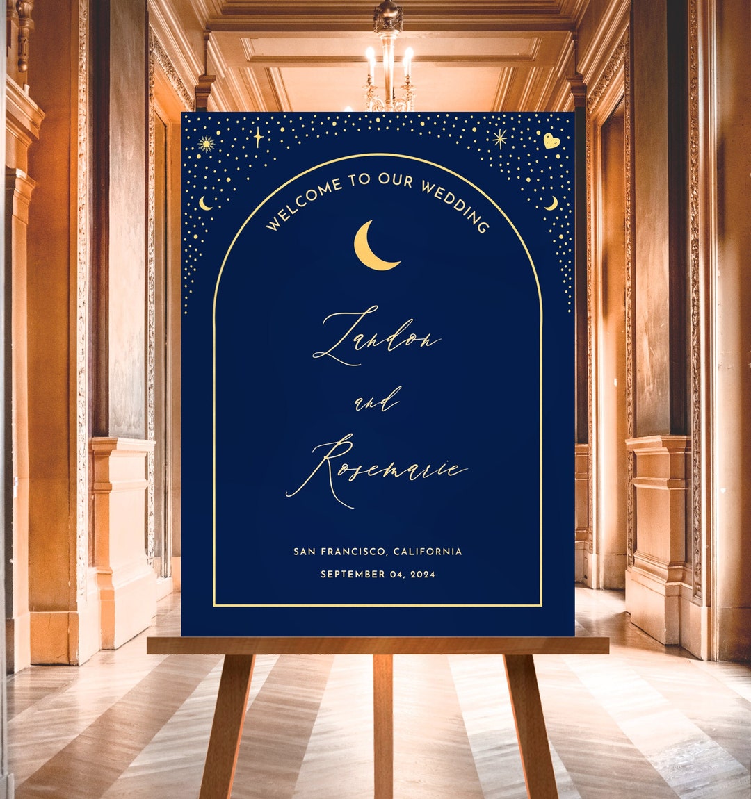 Navy Blue Celestial Arch Wedding Welcome Sign Template 18x24, Magical ...