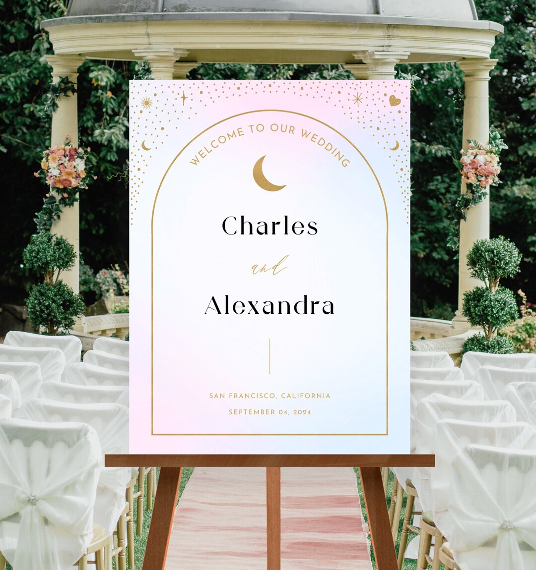 Moon and Stars Arch Wedding Sign Template, 18x24, Pearlescent Mystical ...