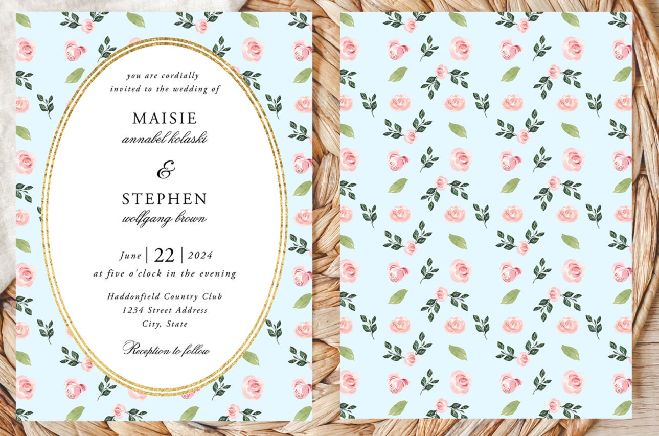 Blue Cottagecore Wedding Invitation Suite Template, 5x7, RSVP, Details ...