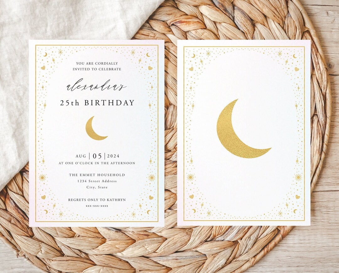 Moon and Stars Birthday Invitation Template, 5x7, Celestial Evite ...