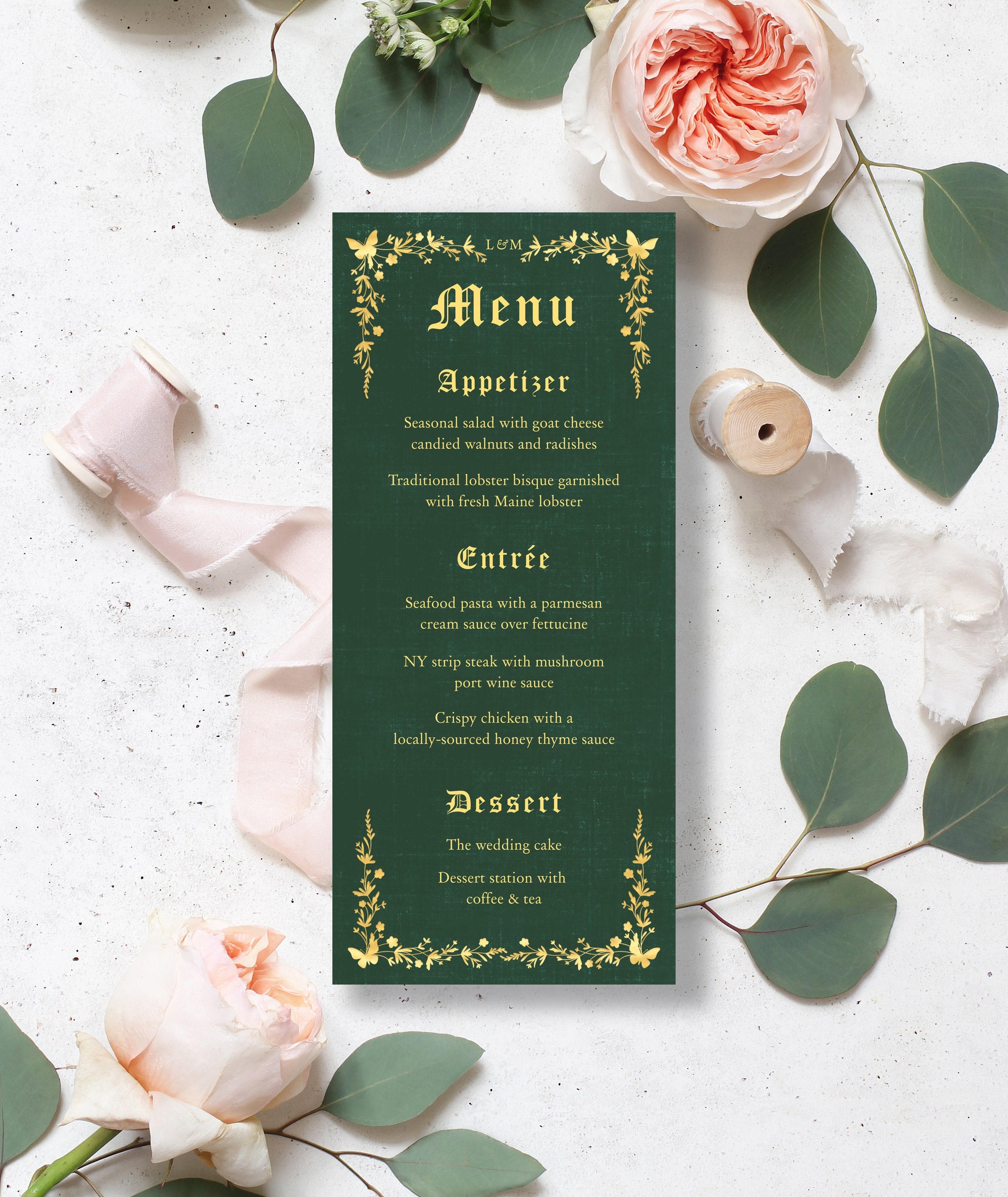 Emerald Green Fairytale Wedding Menu Template, Enchanted Forest Story ...