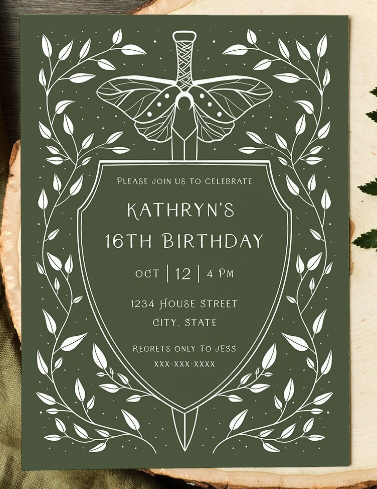Sage Green Fantasy Birthday Invitation Template, Fairytale Knightcore ...
