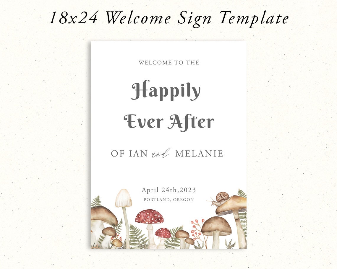 Forest Mushroom Welcome Sign Template Botanical Mushroom - Etsy