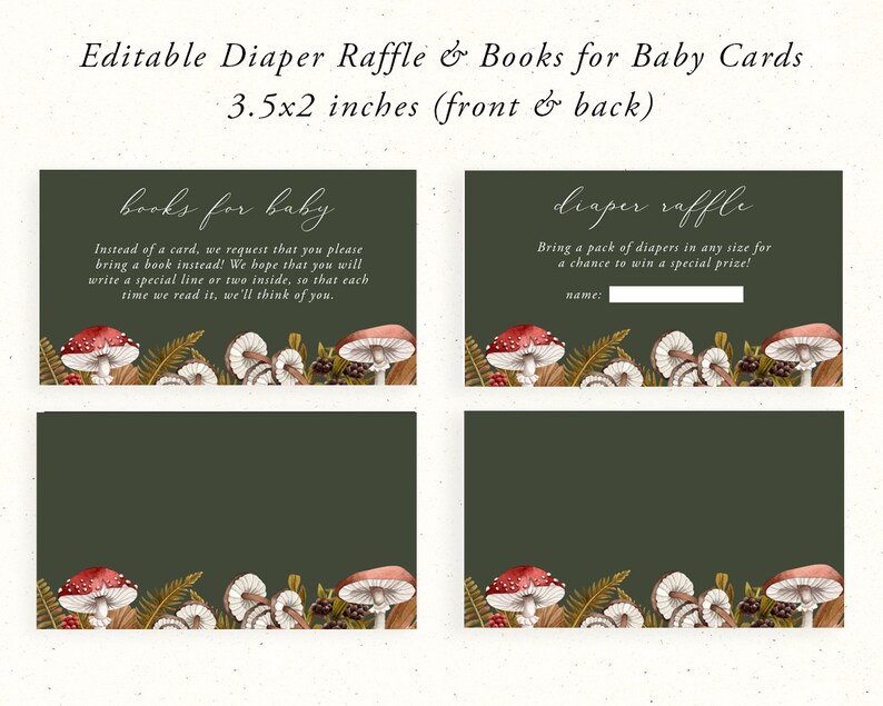 Forest Green Baby Shower Invitation Template Suite, Diaper Raffle Books ...