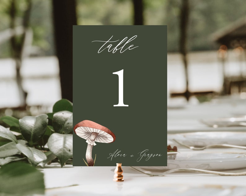 Forest Green Wedding Table Number Template, Fairytale Mushroom Mountain ...