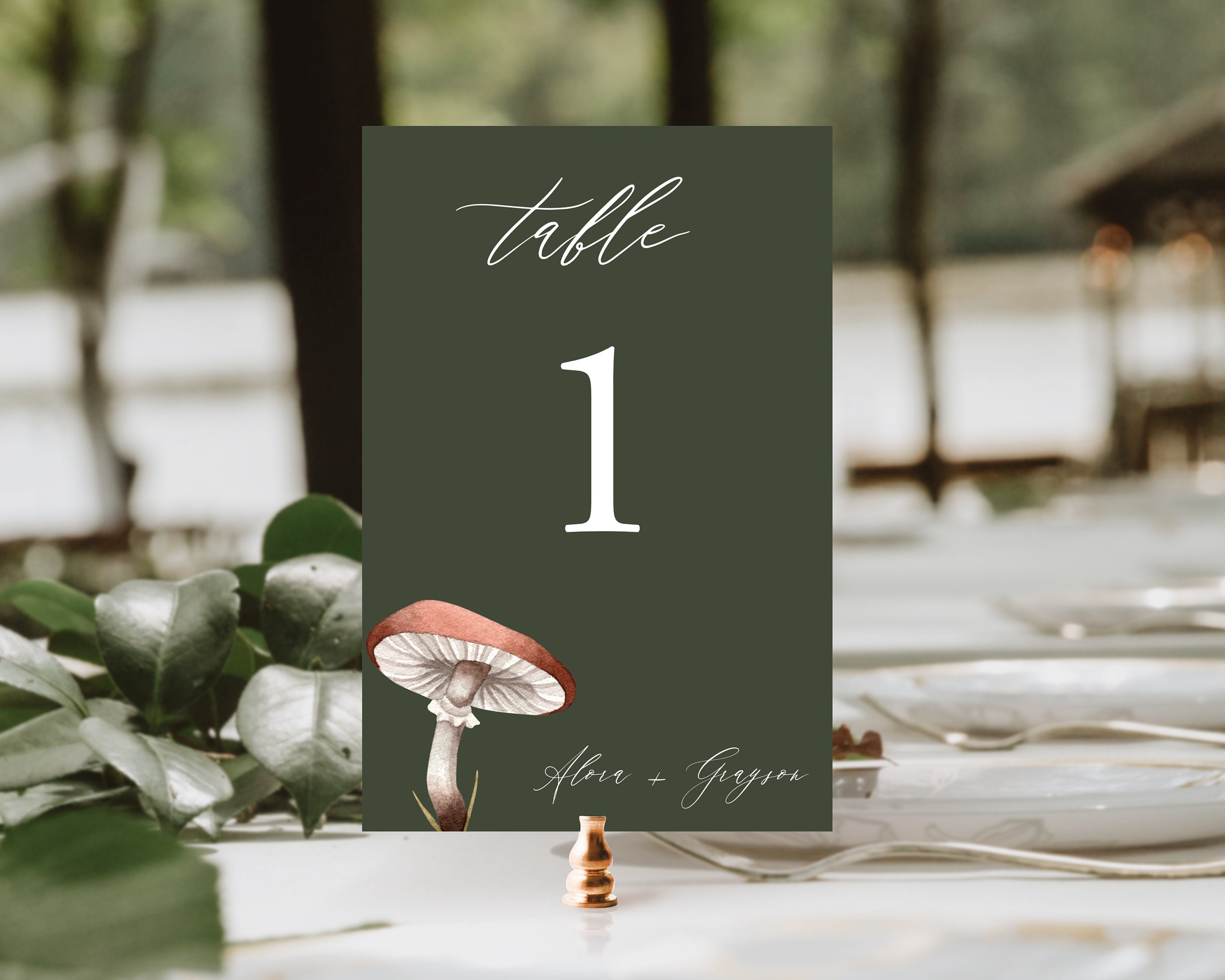 Forest Green Wedding Table Number Template, Fairytale Mushroom Mountain ...