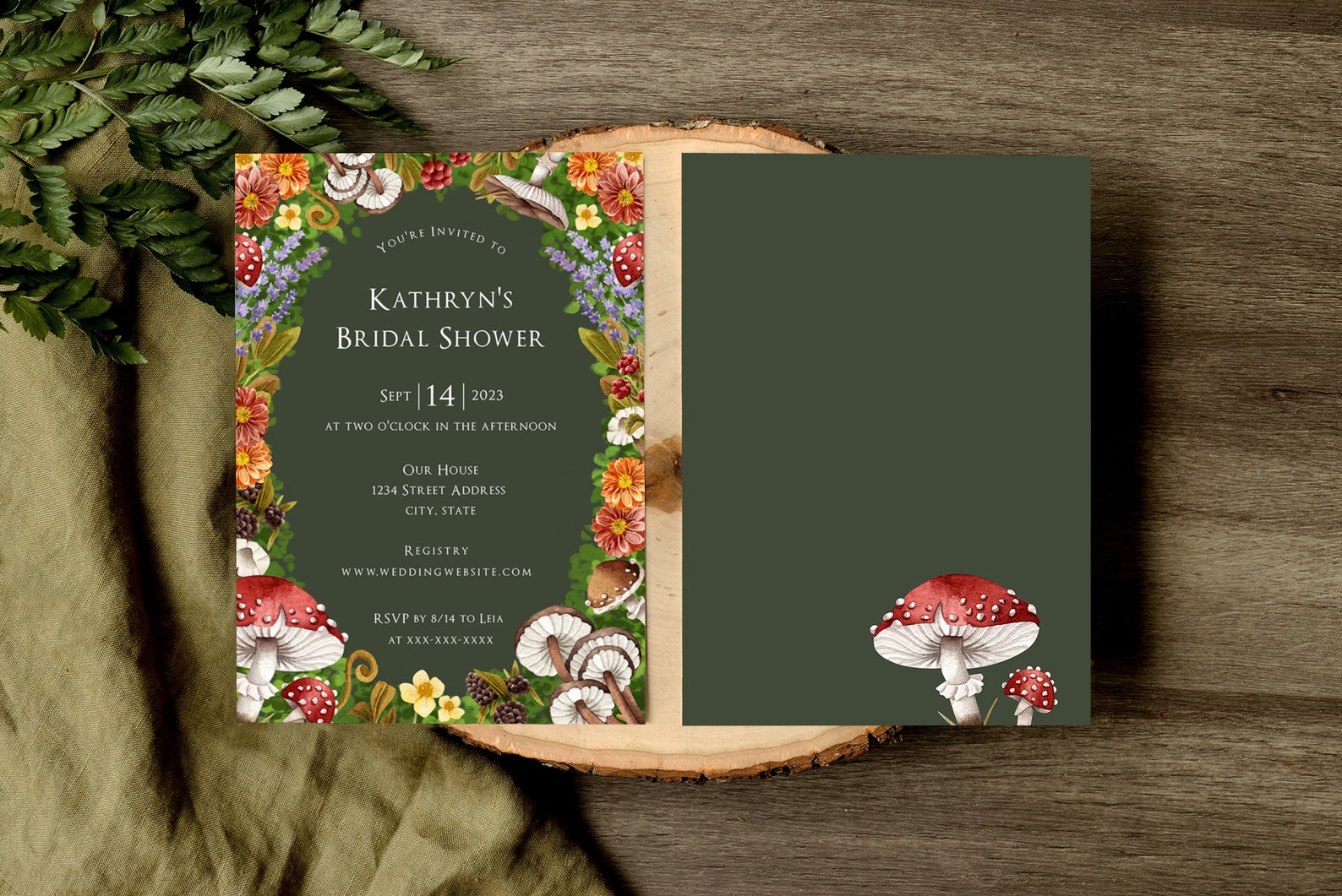 Forest Green Bridal Shower Invitation Template Wedding - Etsy