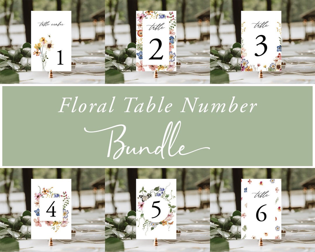Wildflower Table Number Template BUNDLE, 5x7, Pressed Flowers, Floral ...