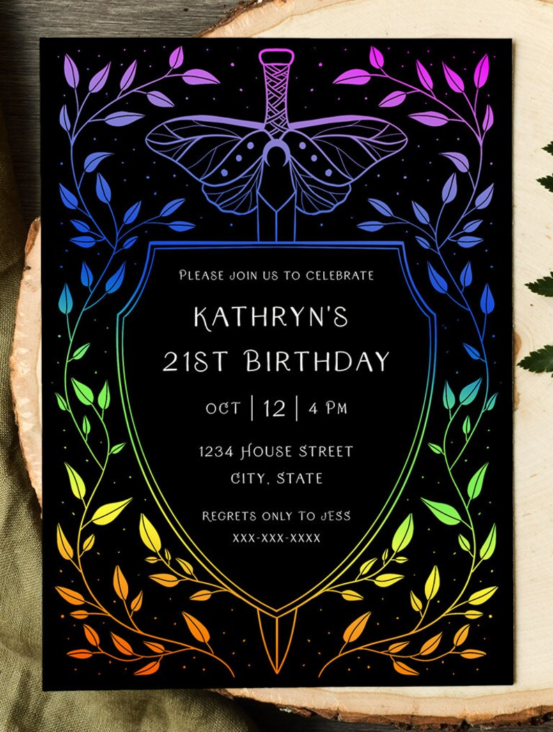 Rainbow Fantasy Birthday Invitation Template, Fairytale Knightcore Moth ...