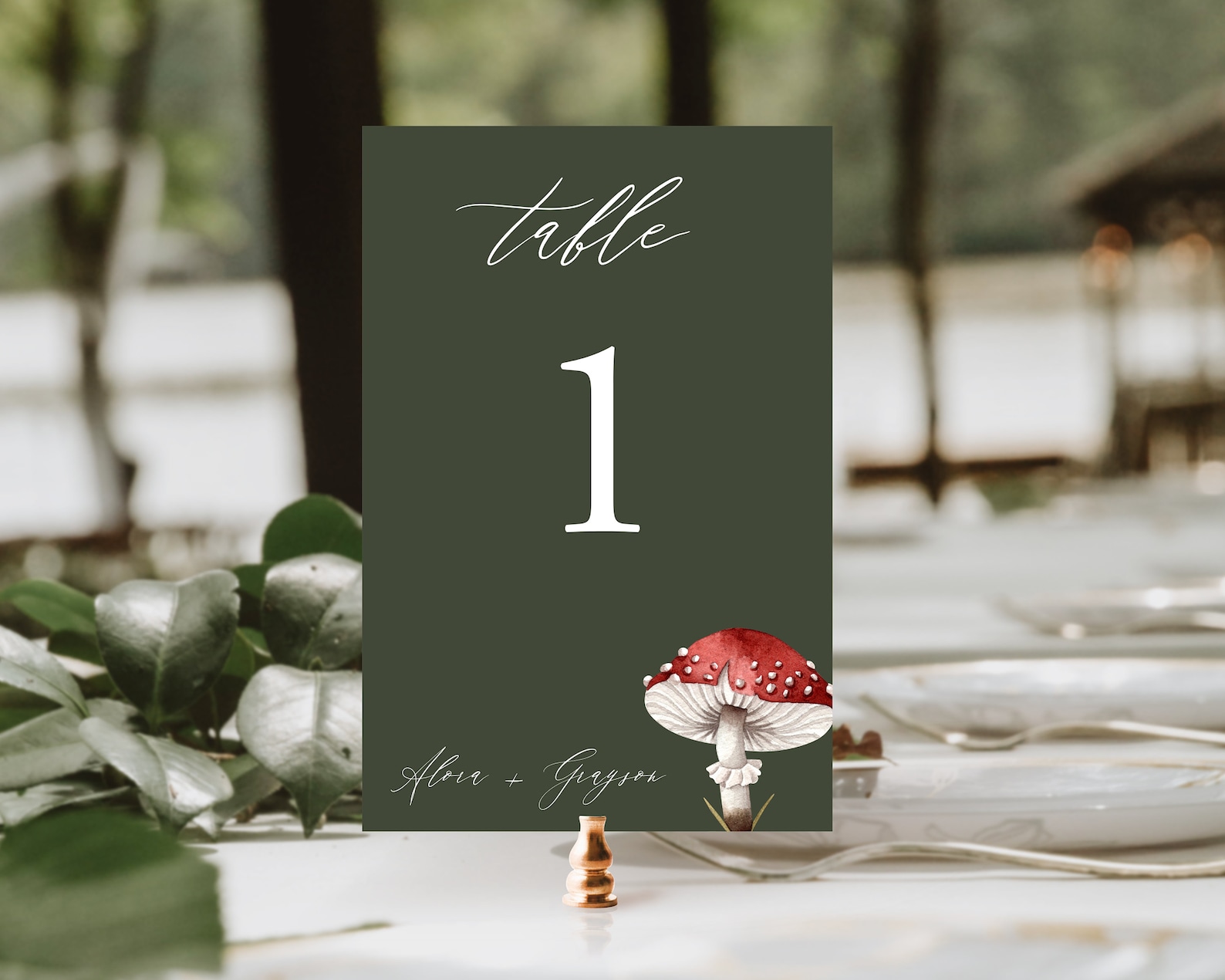 Forest Green Wedding Table Number Template, Fairytale Mushroom Mountain ...