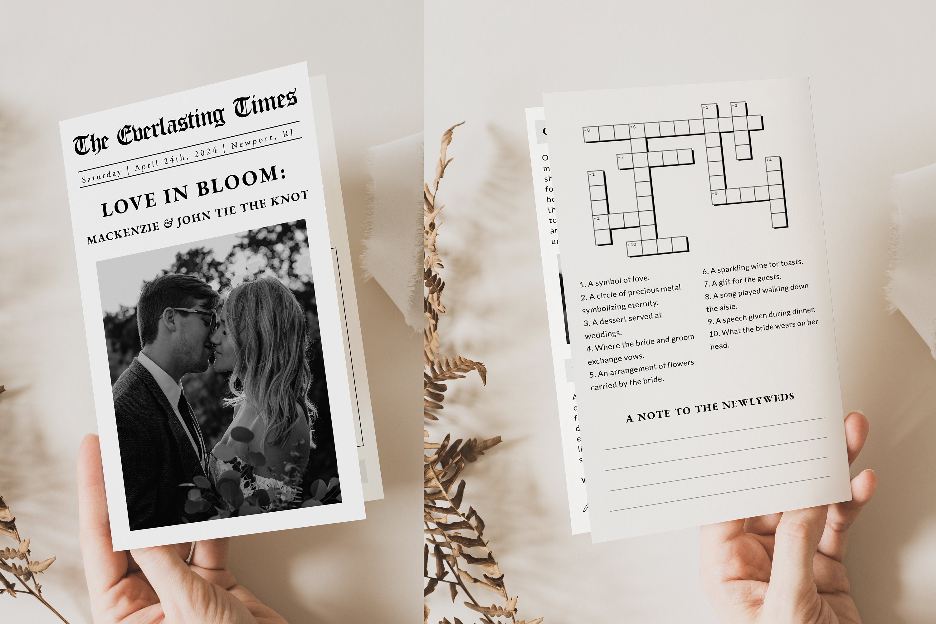 Folded Newspaper Wedding Program, Ceremony Editable Template Download ...