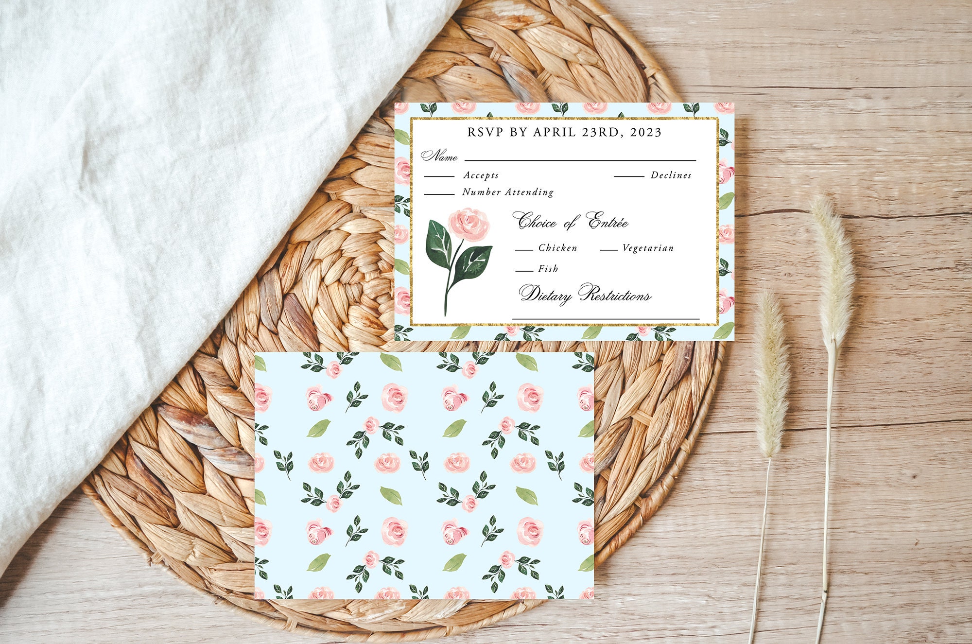 Blue Cottagecore Wedding Invitation Suite Template, 5x7, RSVP, Details ...