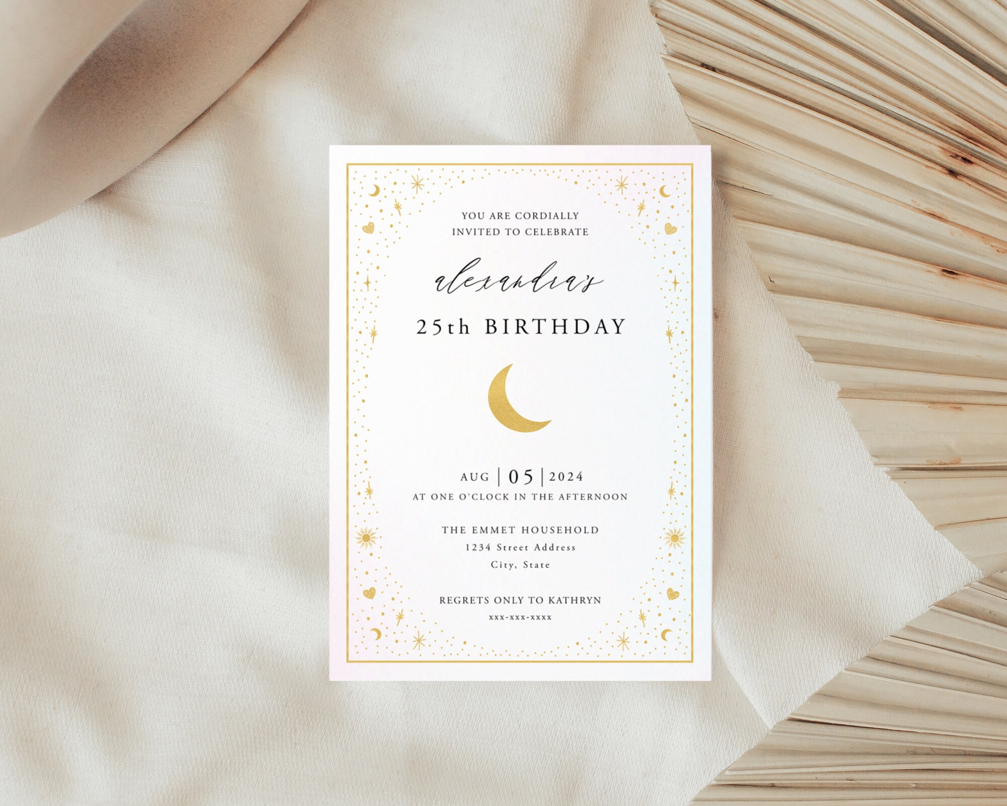 Plantilla de invitación de cumpleaños de luna y estrellas, 5x7 ...