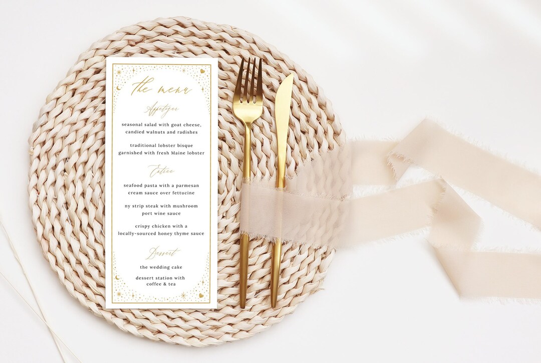 Moon and Stars Menu Template, 4x9, Celestial Evite Invite Wedding ...