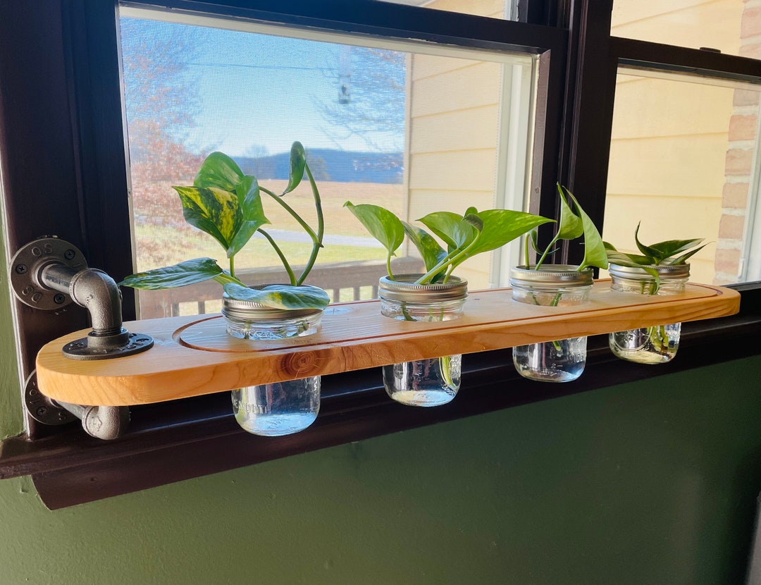 Plant Propagation Swivel Shelf With Mason Jars, Window Garden Shelf ...