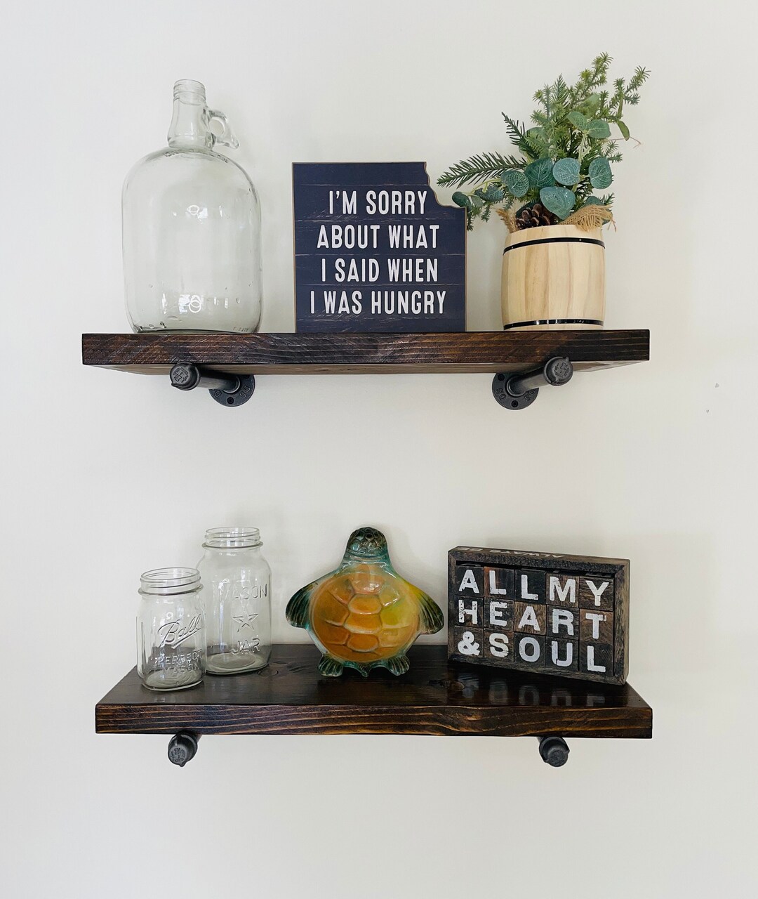 Two Tier Open Shelving, Rustic Farmhouse Floating Shelves, Industrial ...