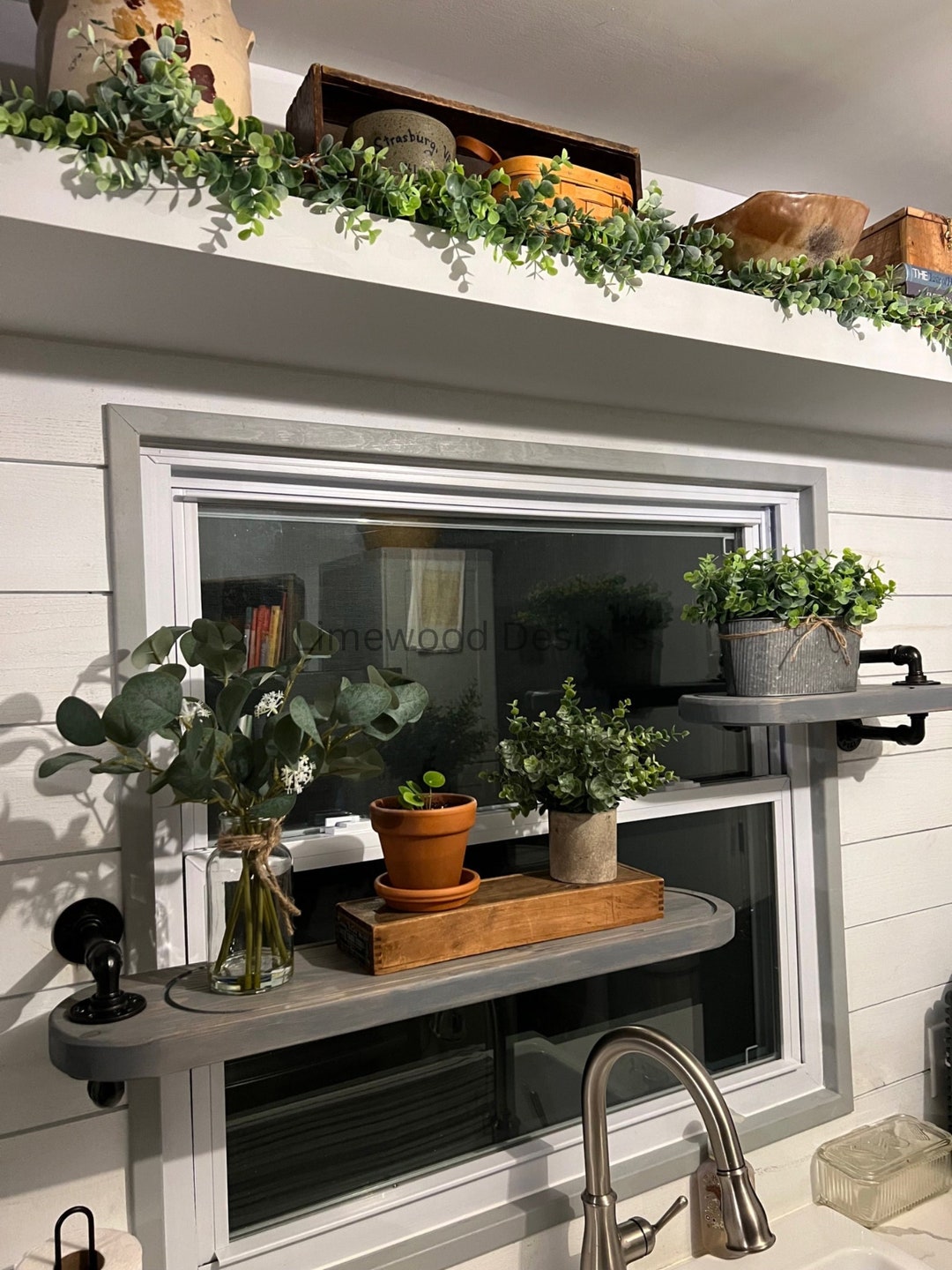 Swivel Shelf With Drip Groove for Window or Wall, Industrial Pipe Shelf ...