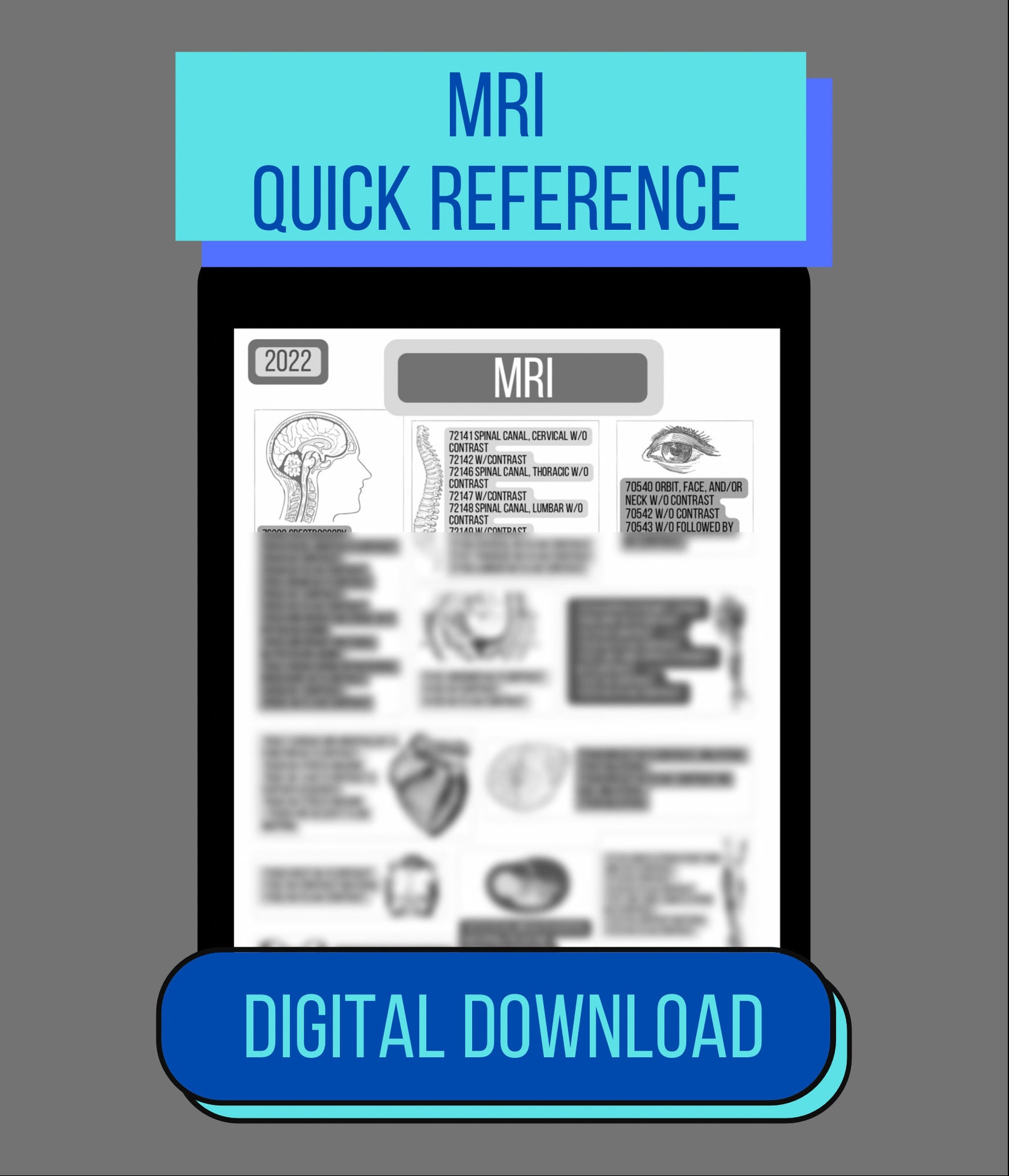Medical Coding MRI CPT Quick Reference Cheat Sheet Codes List - Etsy