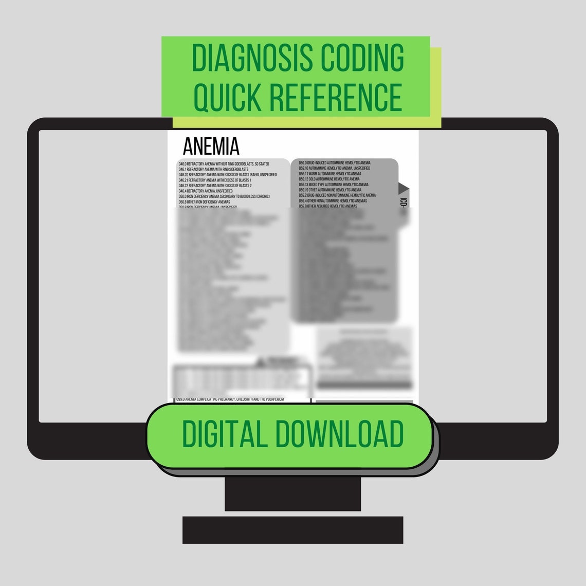 Anemia Medical Coding ICD-10 CPT Quick Reference Cheat Sheet | Etsy