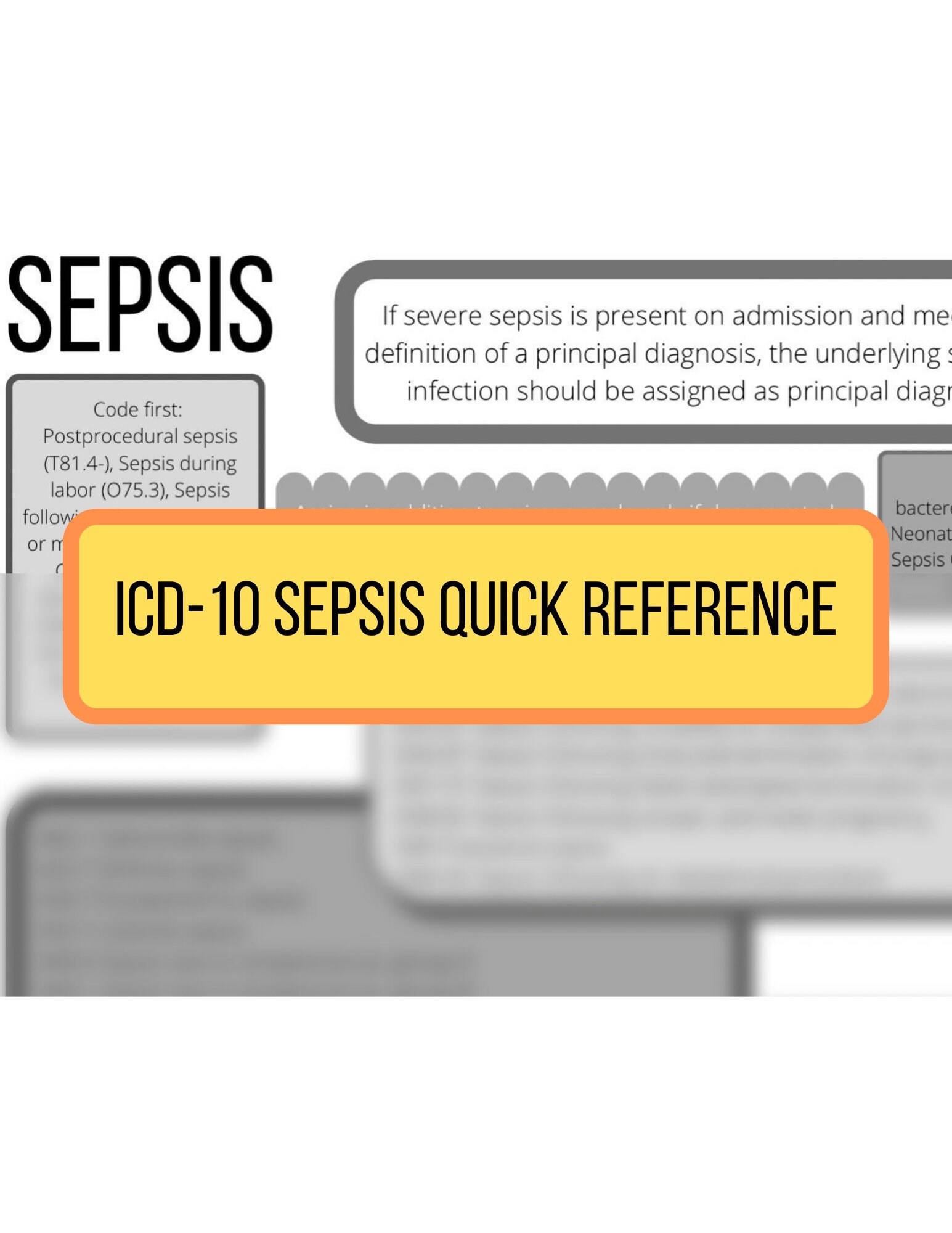 Medical Coding Sepsis Icd 10 Quick Reference Cheat Sheet Codes List Etsy