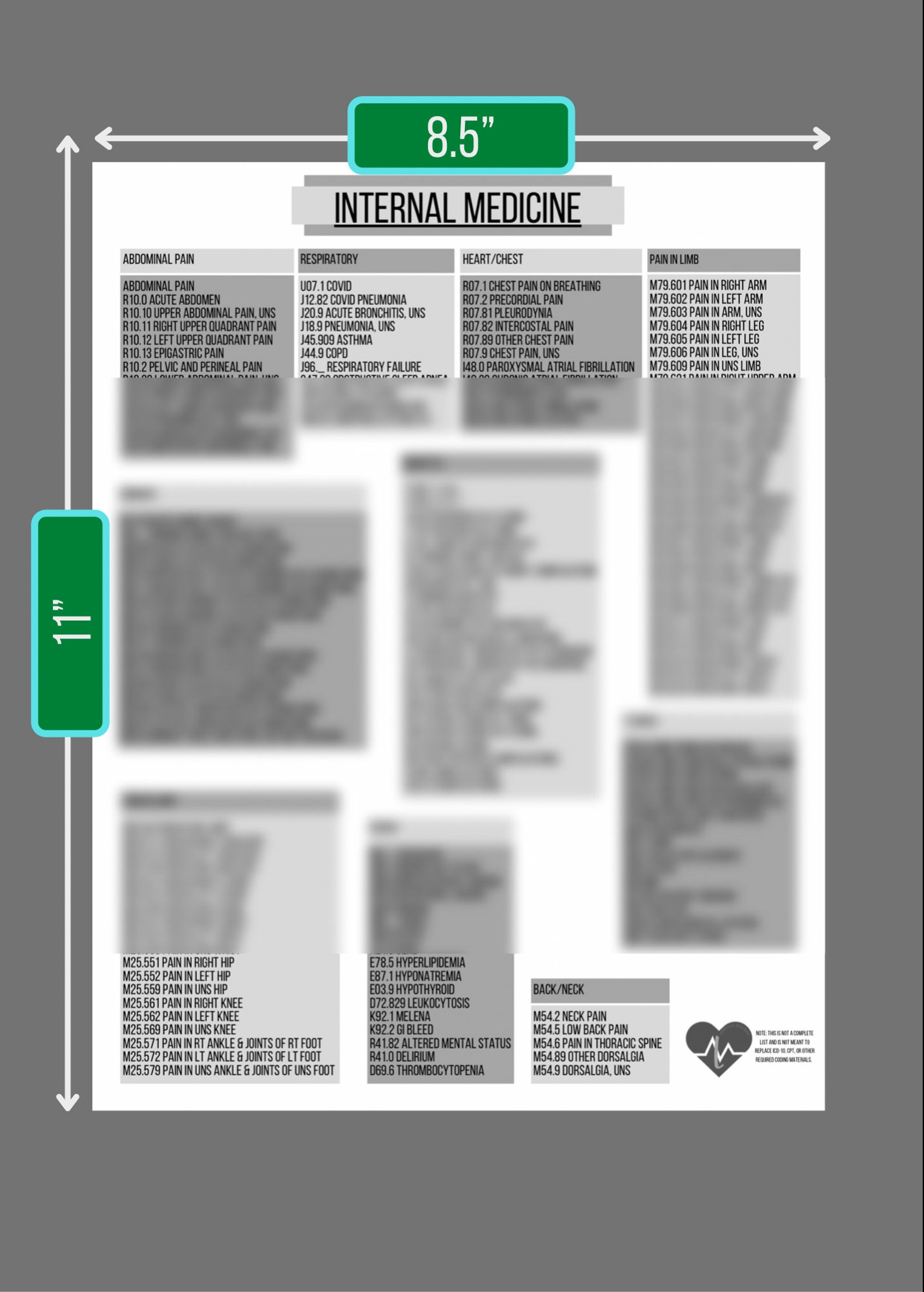 Common Code Internal Medicine Medical Coding ICD-10 CPT Quick Reference Cheat Sheet Codes List ...