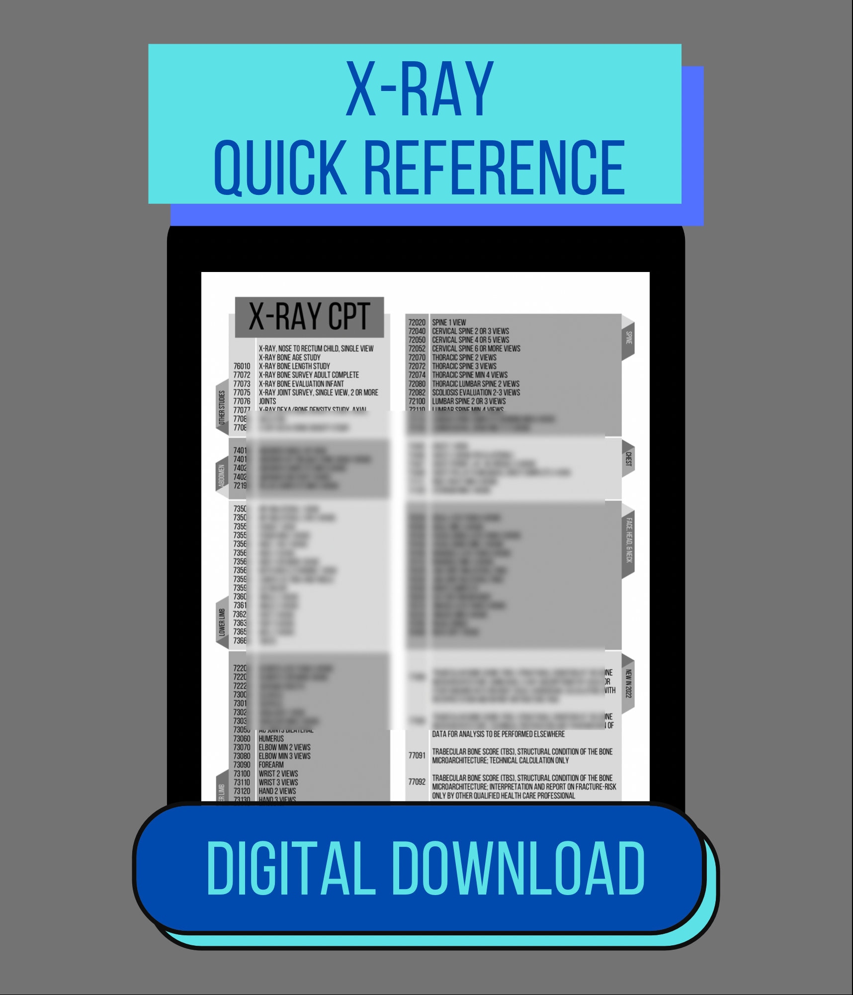 Medical Coding X-ray CPT Quick Reference Cheat Sheet Codes List - Etsy
