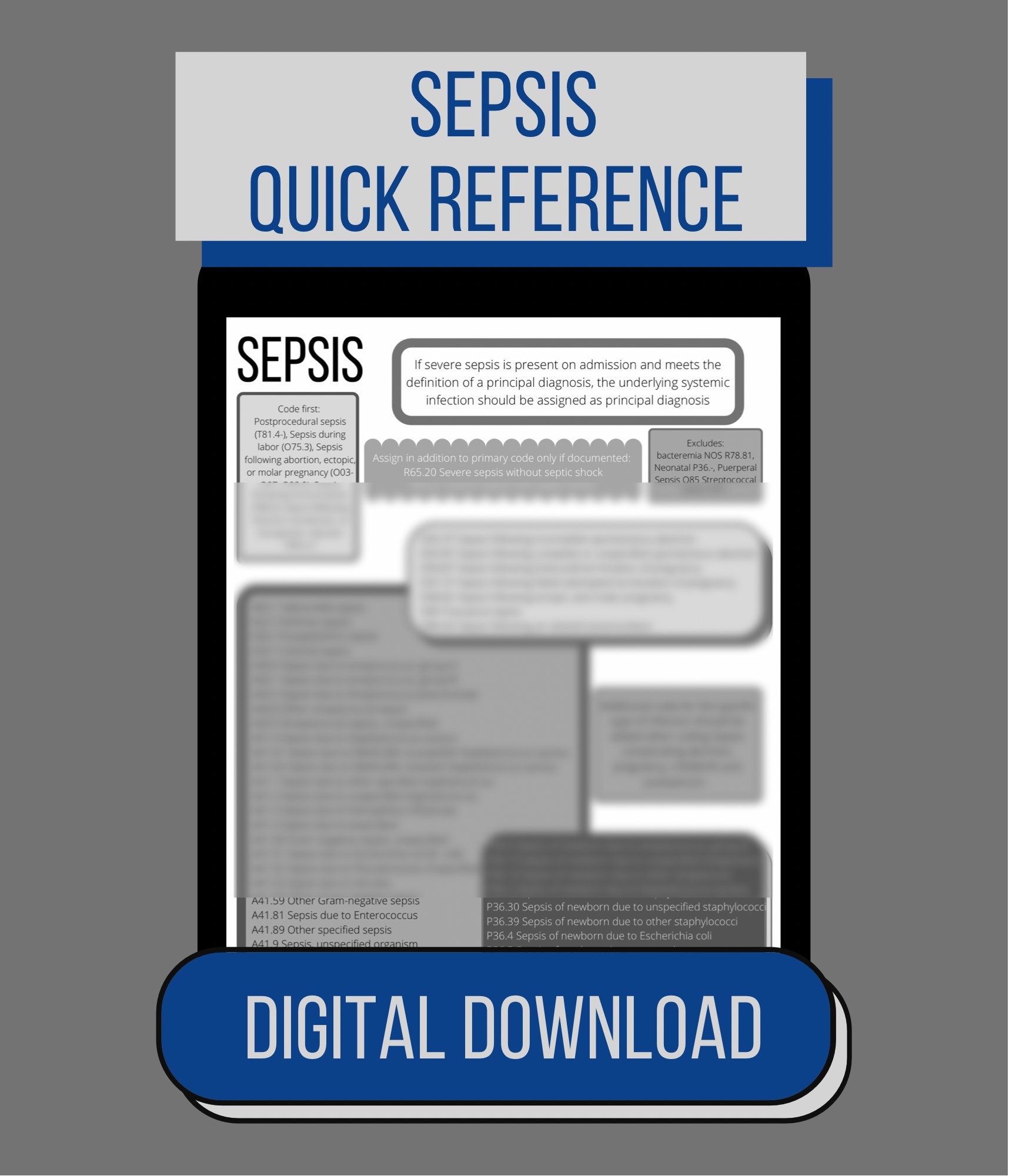 Medical Coding Sepsis ICD-10 Quick Reference Cheat Sheet Codes List - Etsy