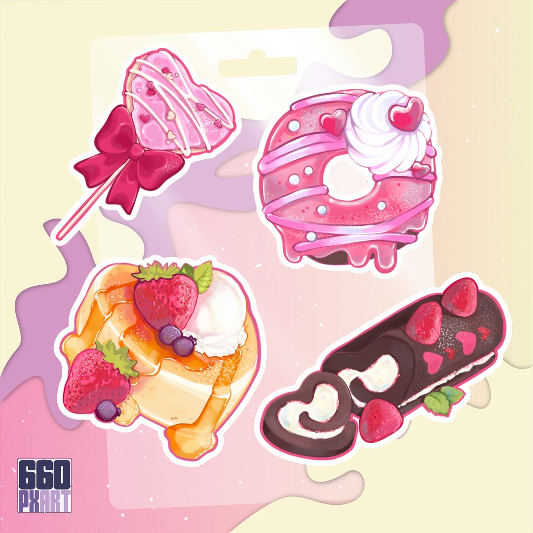 Heart Theme Kawaii Food Sticker Set- Transparent - Etsy