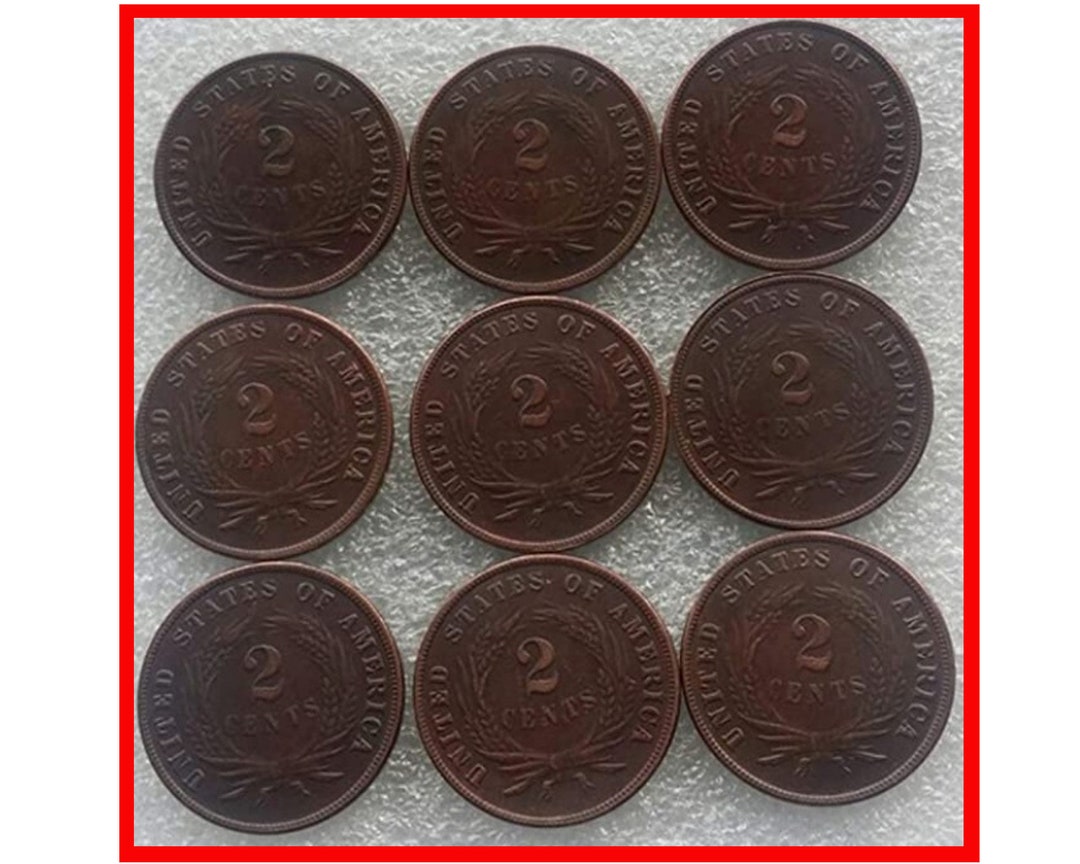 Rare 1865-1873 Full Set 9 Pcs Two Cents American USA Copper Antique ...