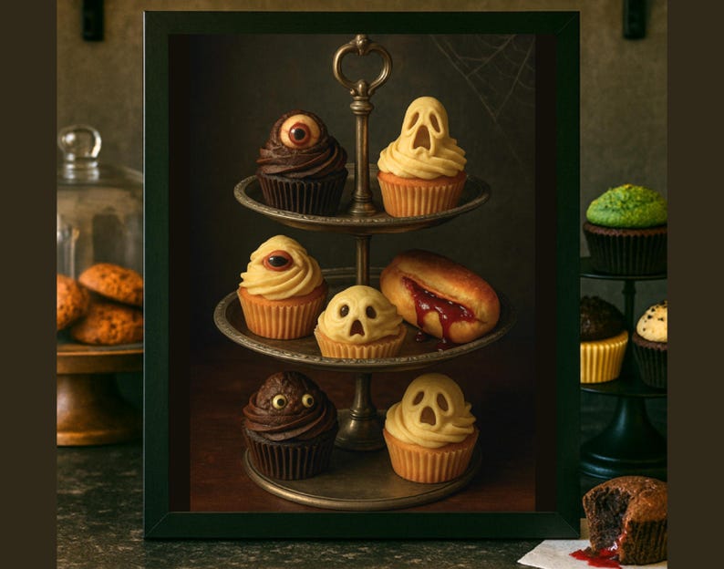 Possessed Pastries, Haunted Gothic Bakery Print, Halloween Cupcake Wall ...