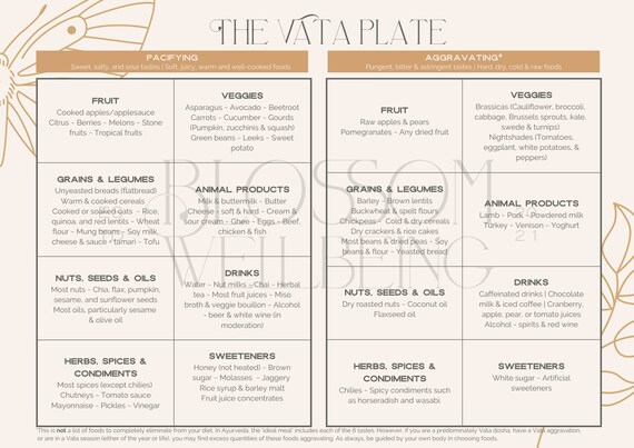 Vata Dosha Food List the Vata Dosha Plate Ayurvedic - Etsy Ireland