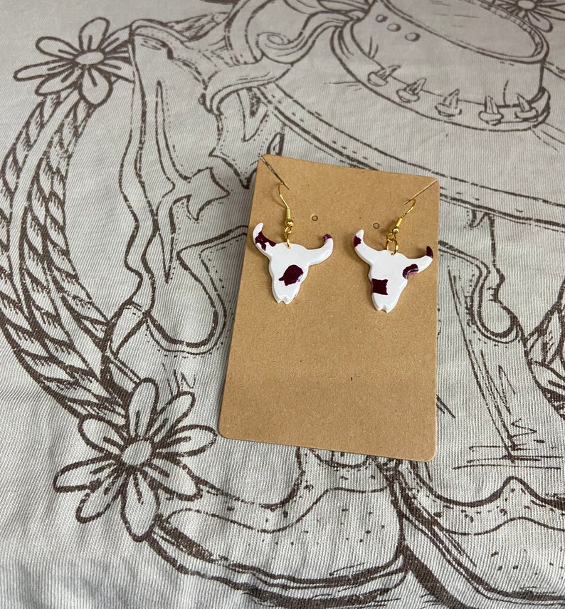 Maroon Cow Print Bull Head Earrings - Etsy