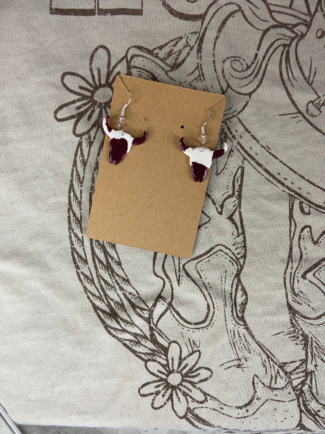 Maroon Cow Print Bull Head Earrings - Etsy