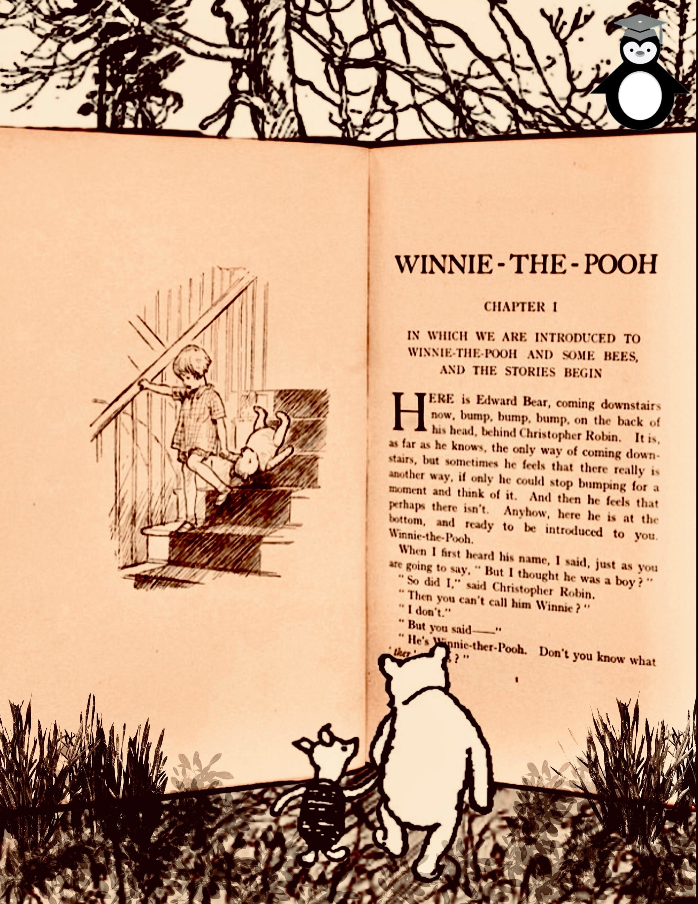 Winnie the Pooh and Piglet Open Book Digital Print Walking Into First ...