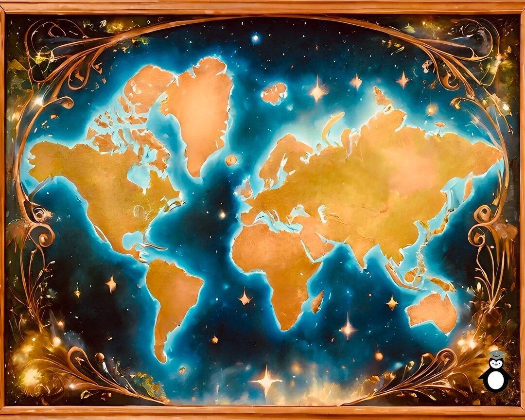 Magical Map of the World, Earth in Fantasy Style Digital Print ...