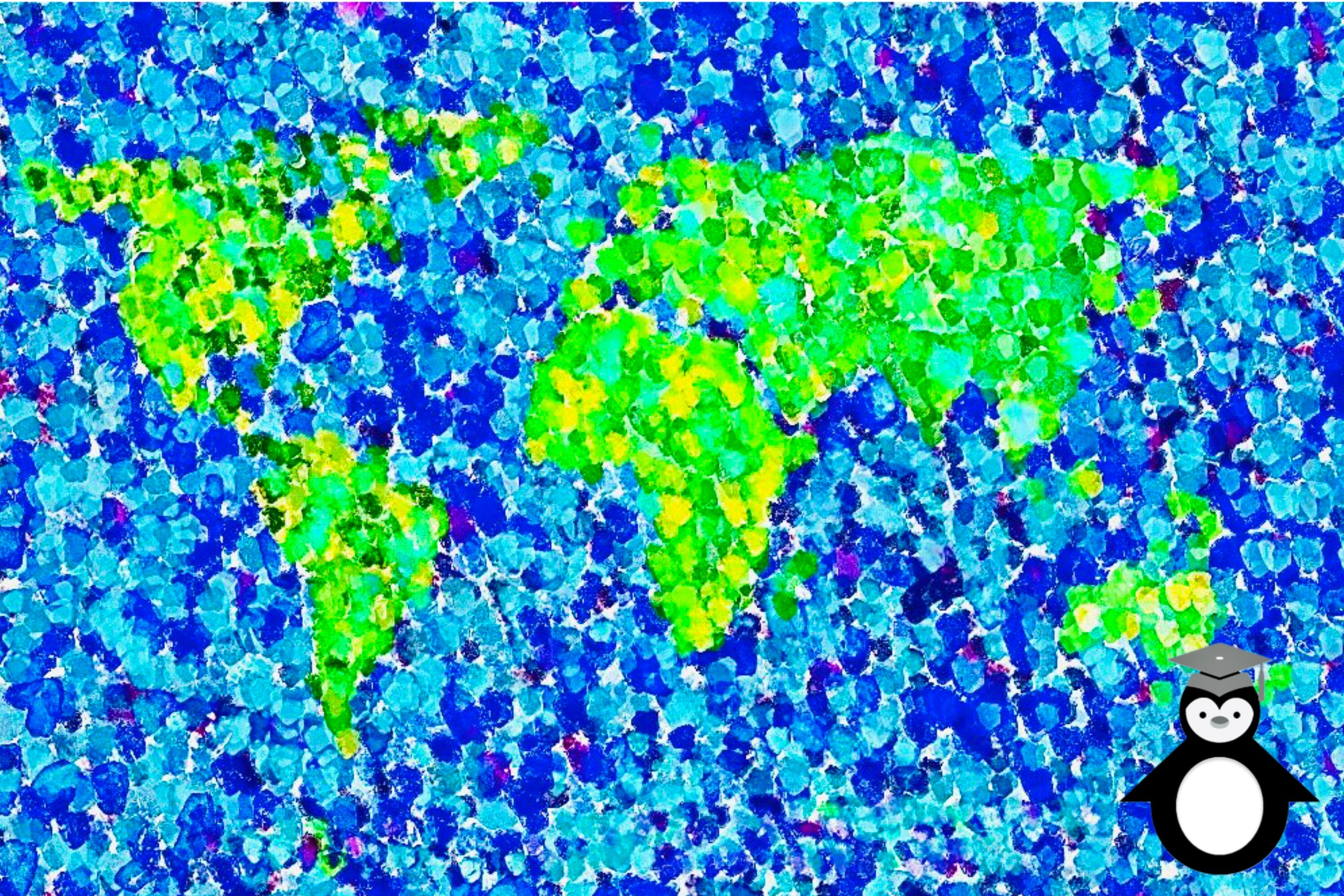 Colorful Watercolor Pointillism World Map of Earth Digital Print, Back ...