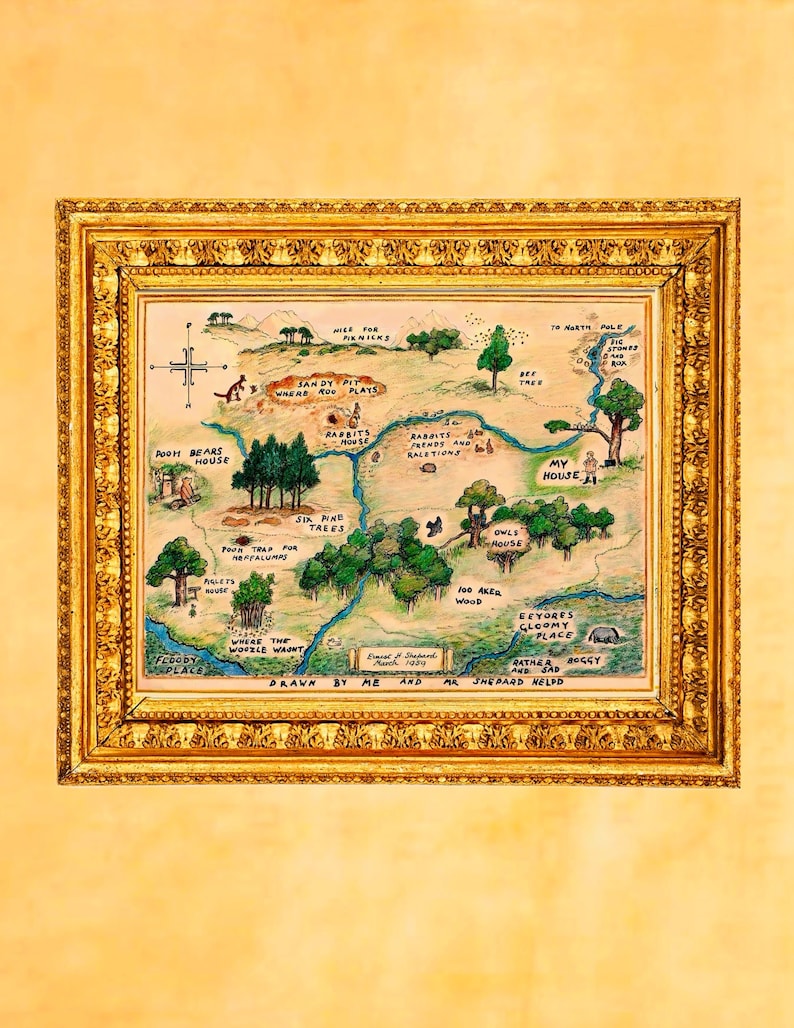 Winnie the Pooh Colorized Original Map Digital Print | Digitally ...