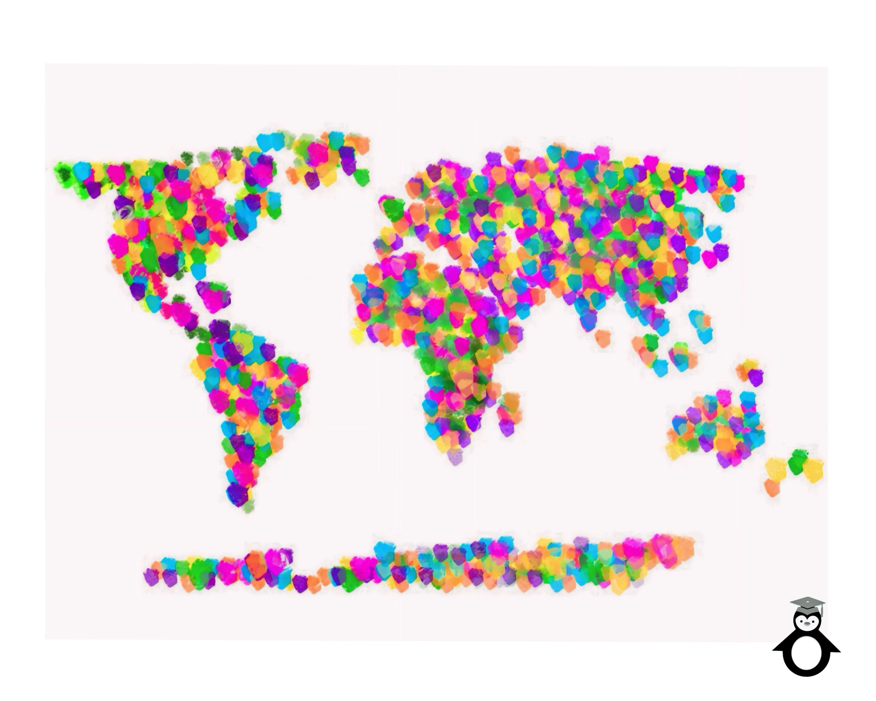 Watercolor Pointillism World Map Print: Rainbow Earth Poster (digital ...