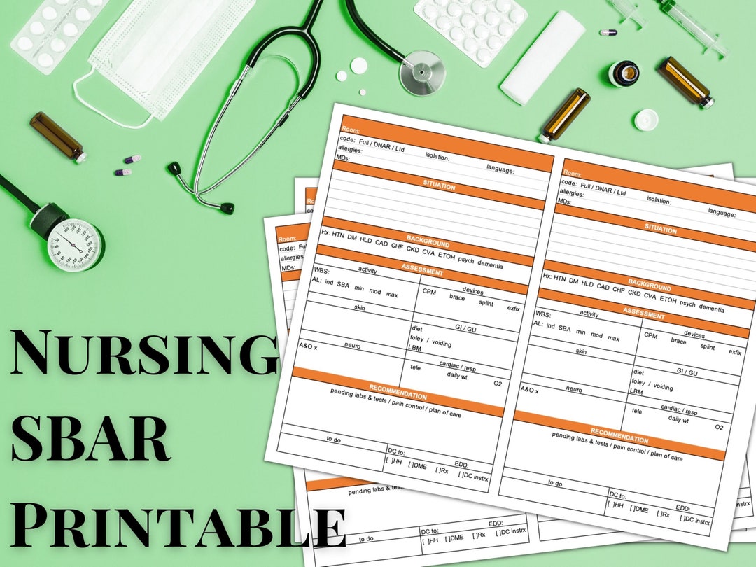 Nursing SBAR Printable Nurse Shift Report Ortho Med Surg Nurse Sbar ...