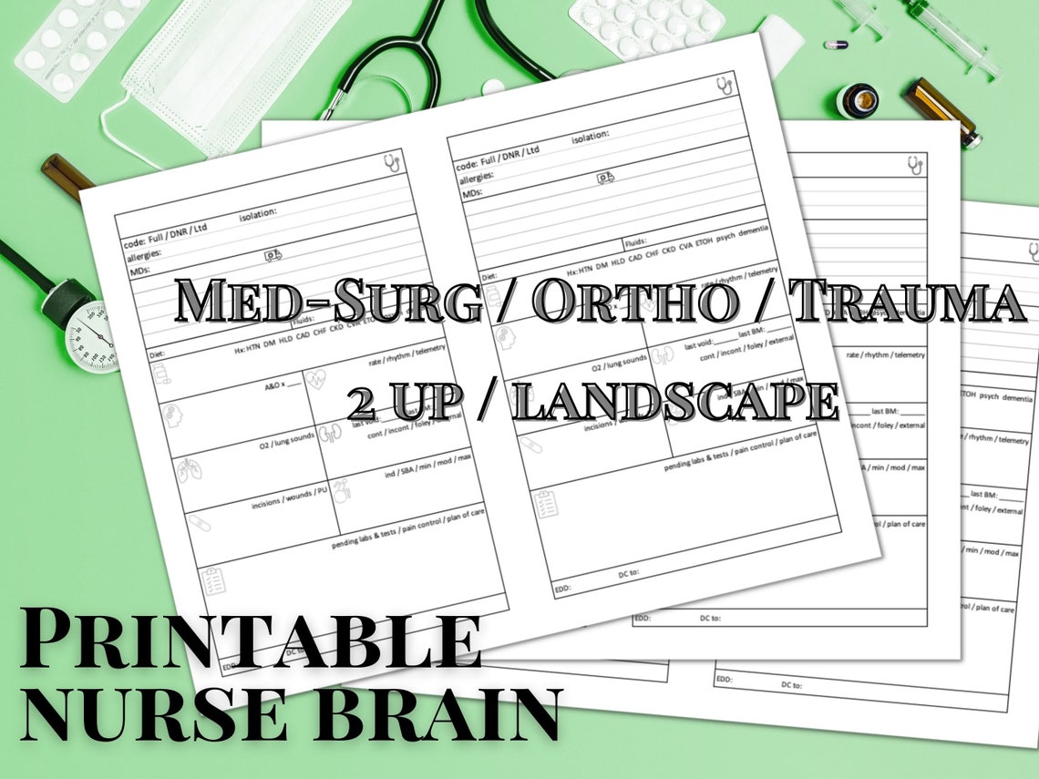 Nursing SBAR Printable Nurse Shift Report Ortho Med Surg Nurse Brain ...