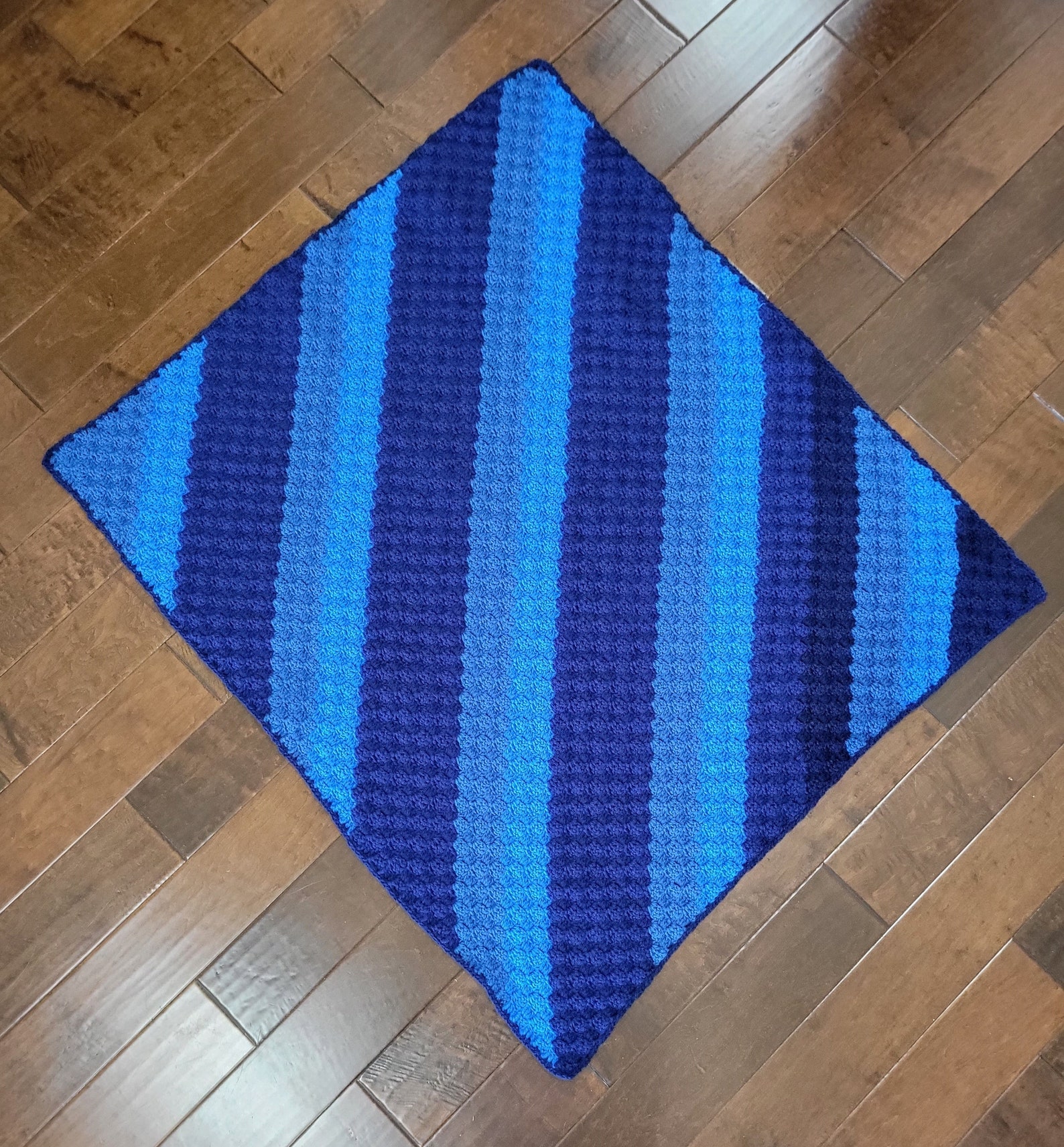Blue Striped Crochet Afghan Blanket | Handmade Acrylic Bedding - Etsy