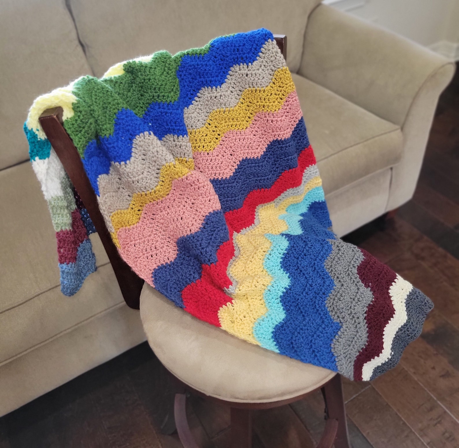 Multicolored Crochet Afghan | Striped Blanket | Handmade Bedding ...