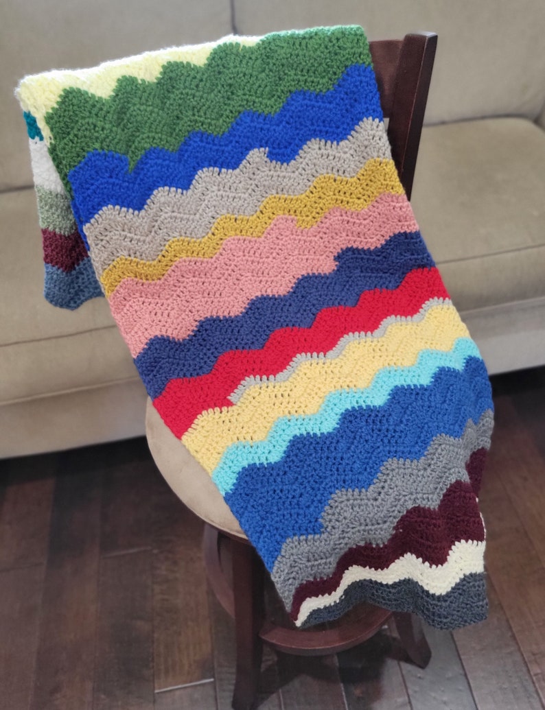 Multicolored Crochet Afghan | Striped Blanket | Handmade Bedding ...