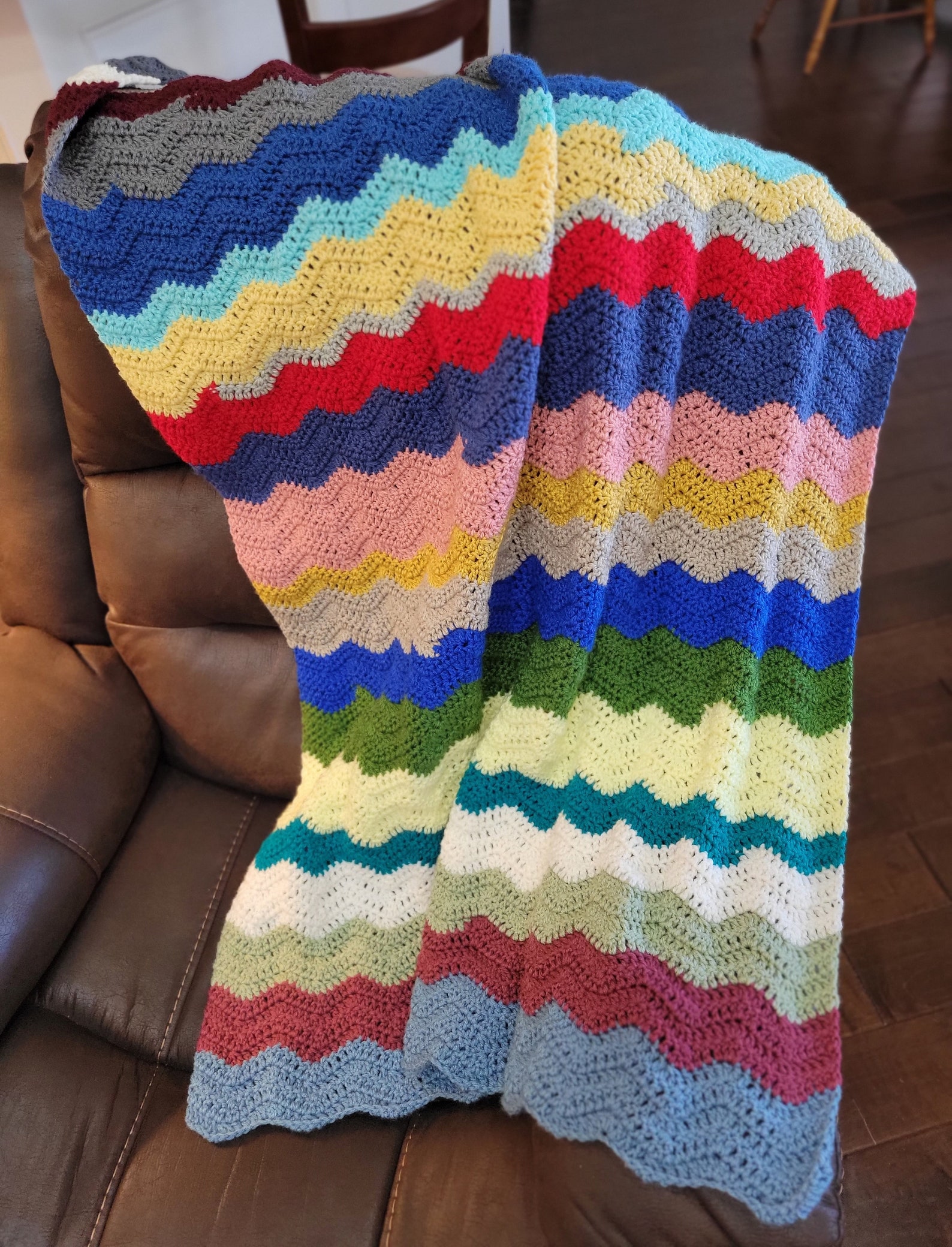 Multicolored Crochet Afghan | Striped Blanket | Handmade Bedding ...
