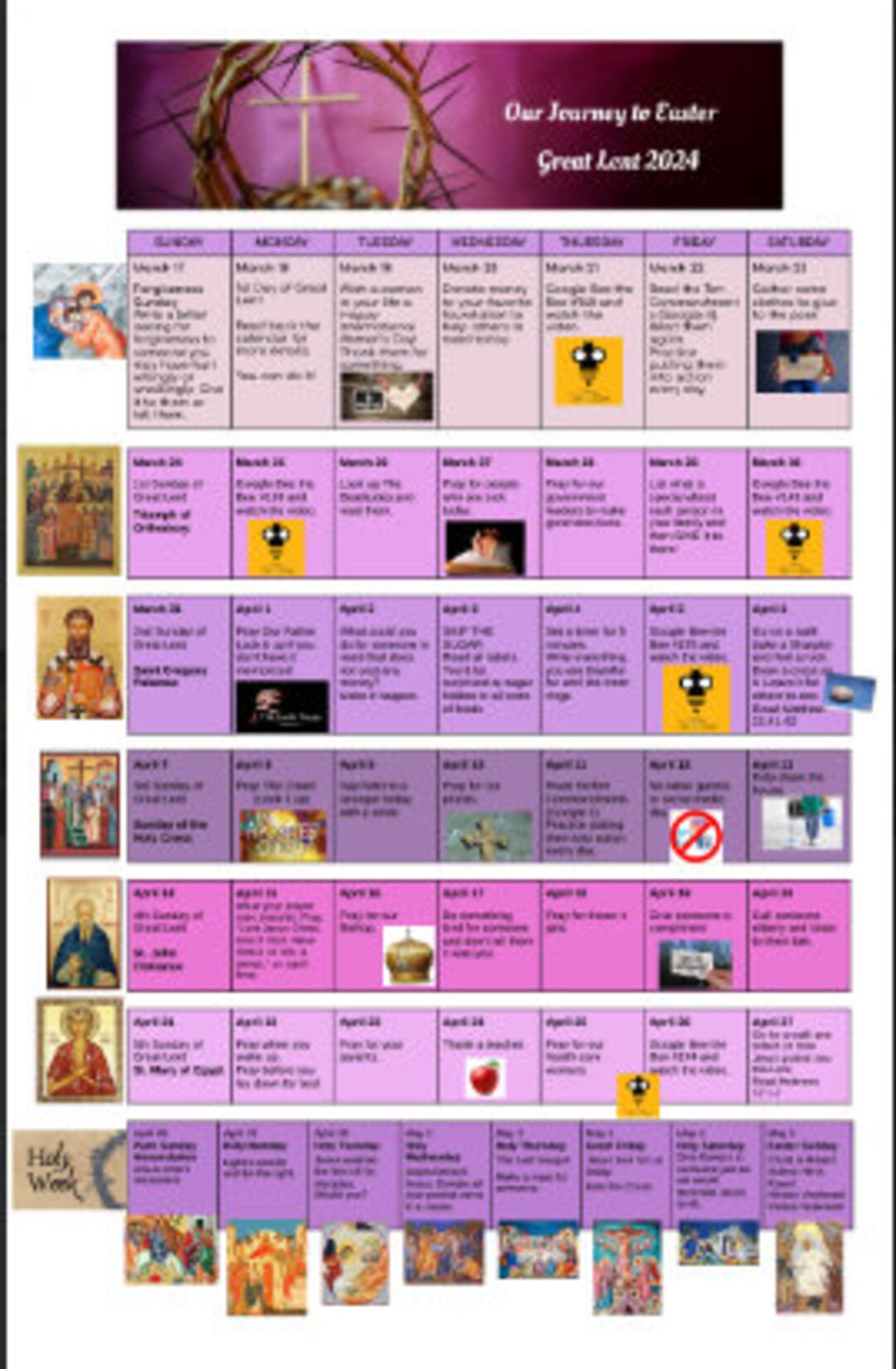 2024 Orthodox Lenten Julian Calendar - Etsy