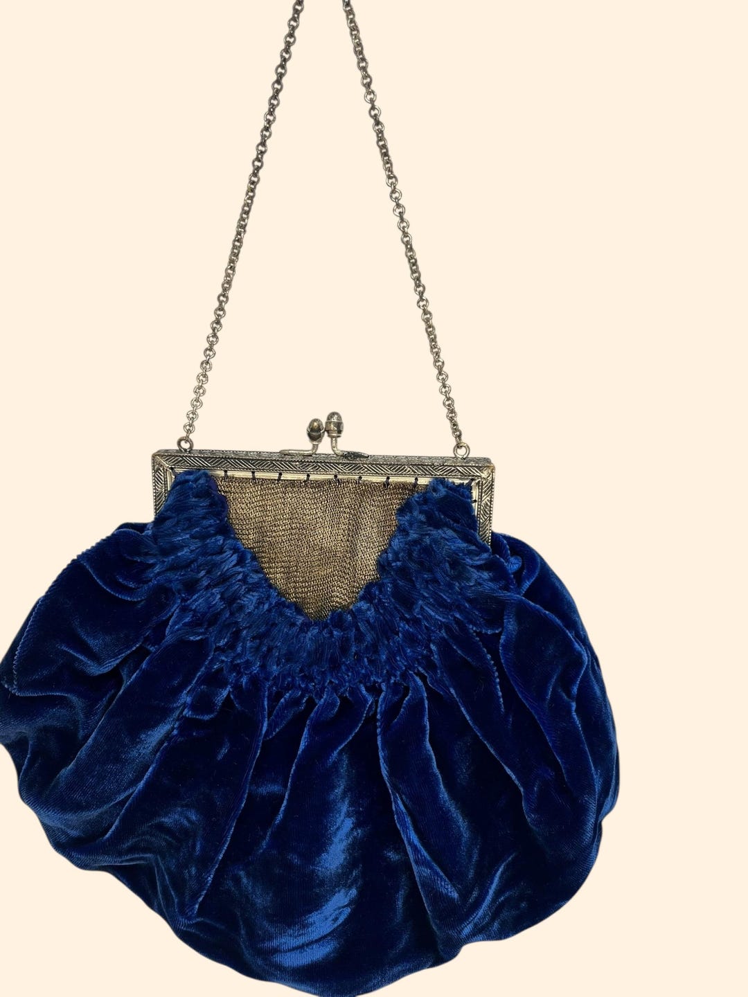 1920s Blue Velvet Evening Bag Antique Chain Strap Vintage Formal Purse ...