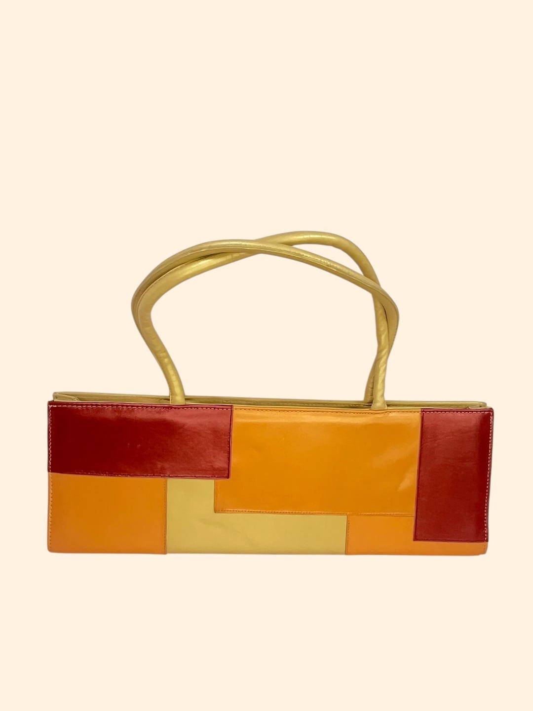 1960s 1970s Vintage Spanish Leather Color Block Handbag Made in Spain ...