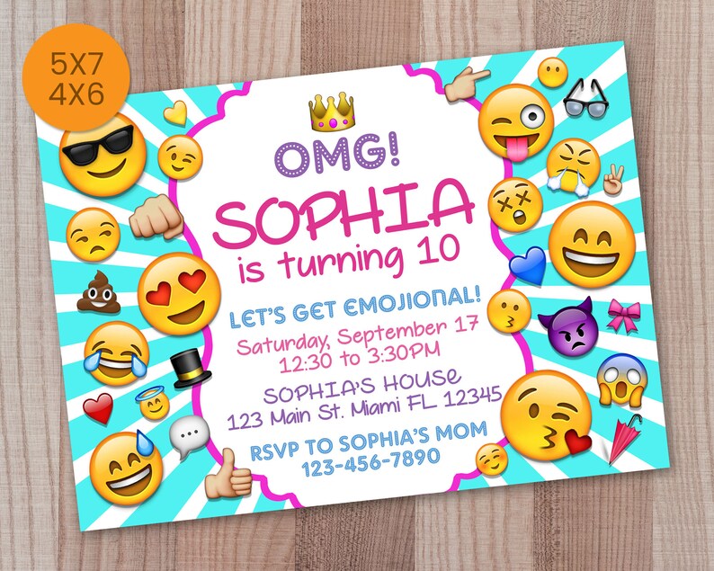 Emoji Birthday Invitation, Emoji Party Invitations, Girl Printable Card ...